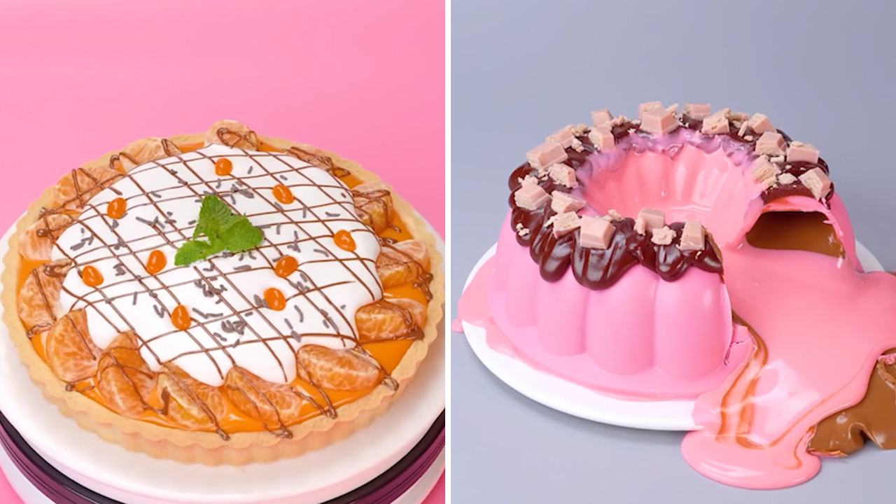 Mandarin Tart & Glazed Pink Pudding Cake