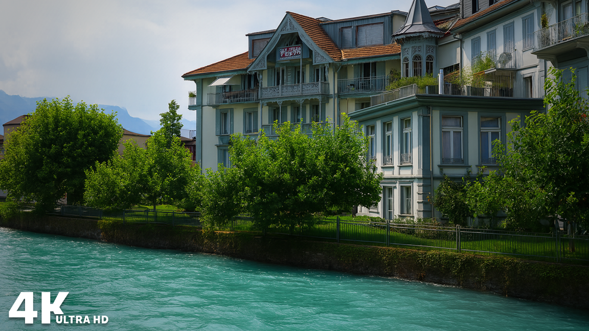 Tour a piedi di Interlaken nelle Alpi Svizzere (4K)