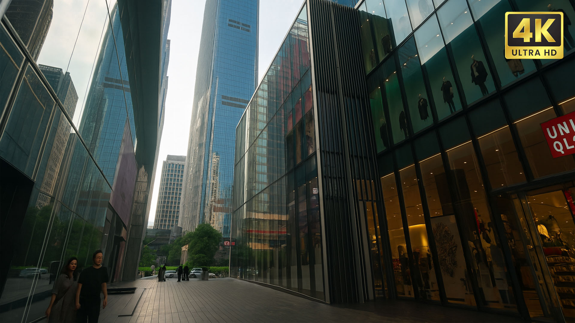 Utforskning til fots i Shenzhens finans- og forretningsområde i 4K