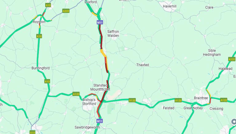 M11 traffic blocked near London airport after crashes
