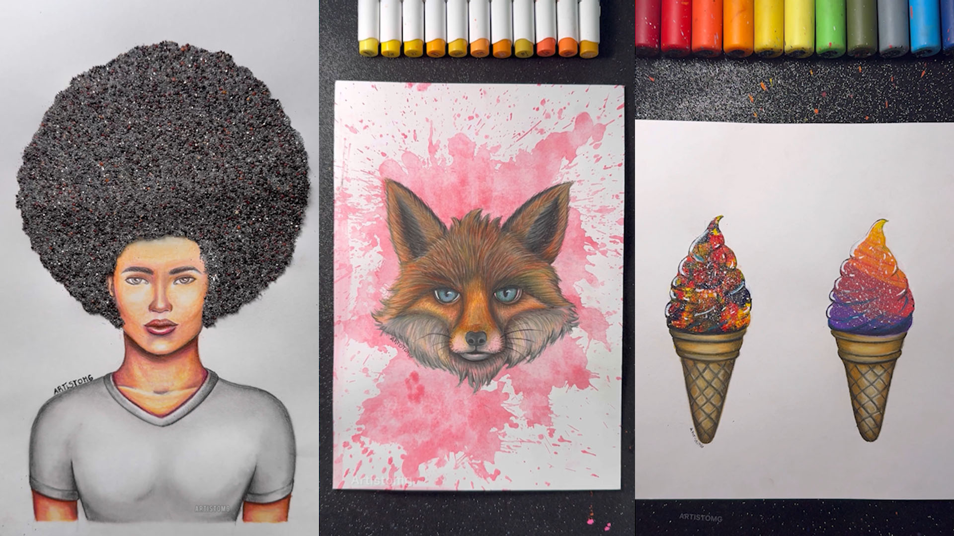 Portrait, fox, and dessert art using texture, contrast, and colored ...
