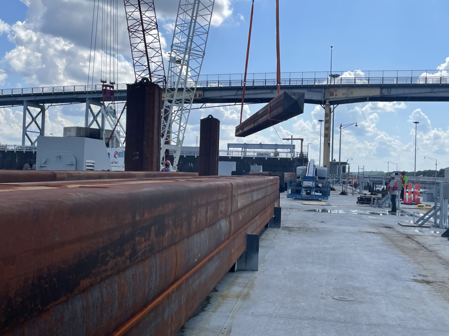Wilson Lock interim guard wall construction complete, main lock back open
