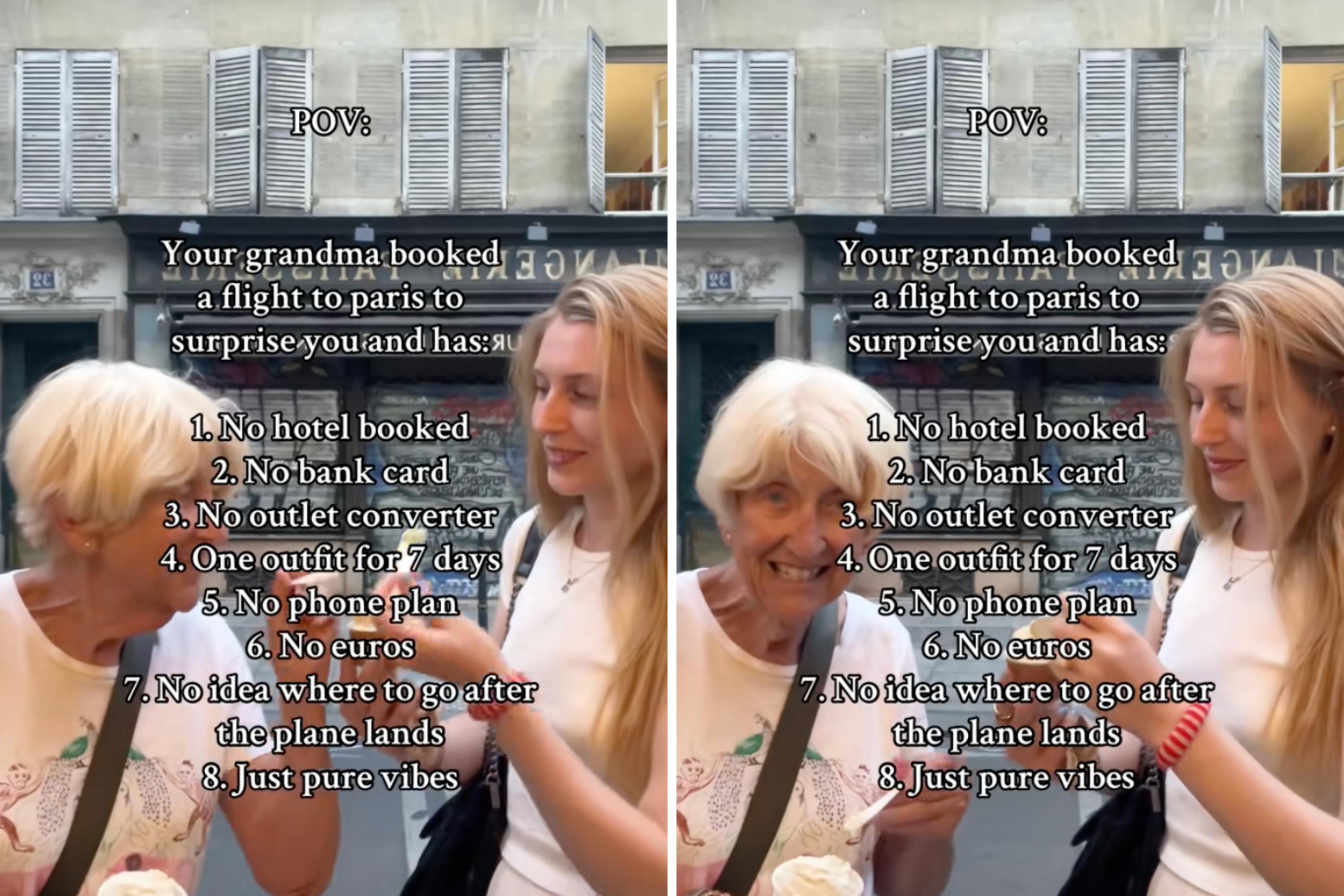 Woman on vacation in Paris unprepared for grandma's surprise