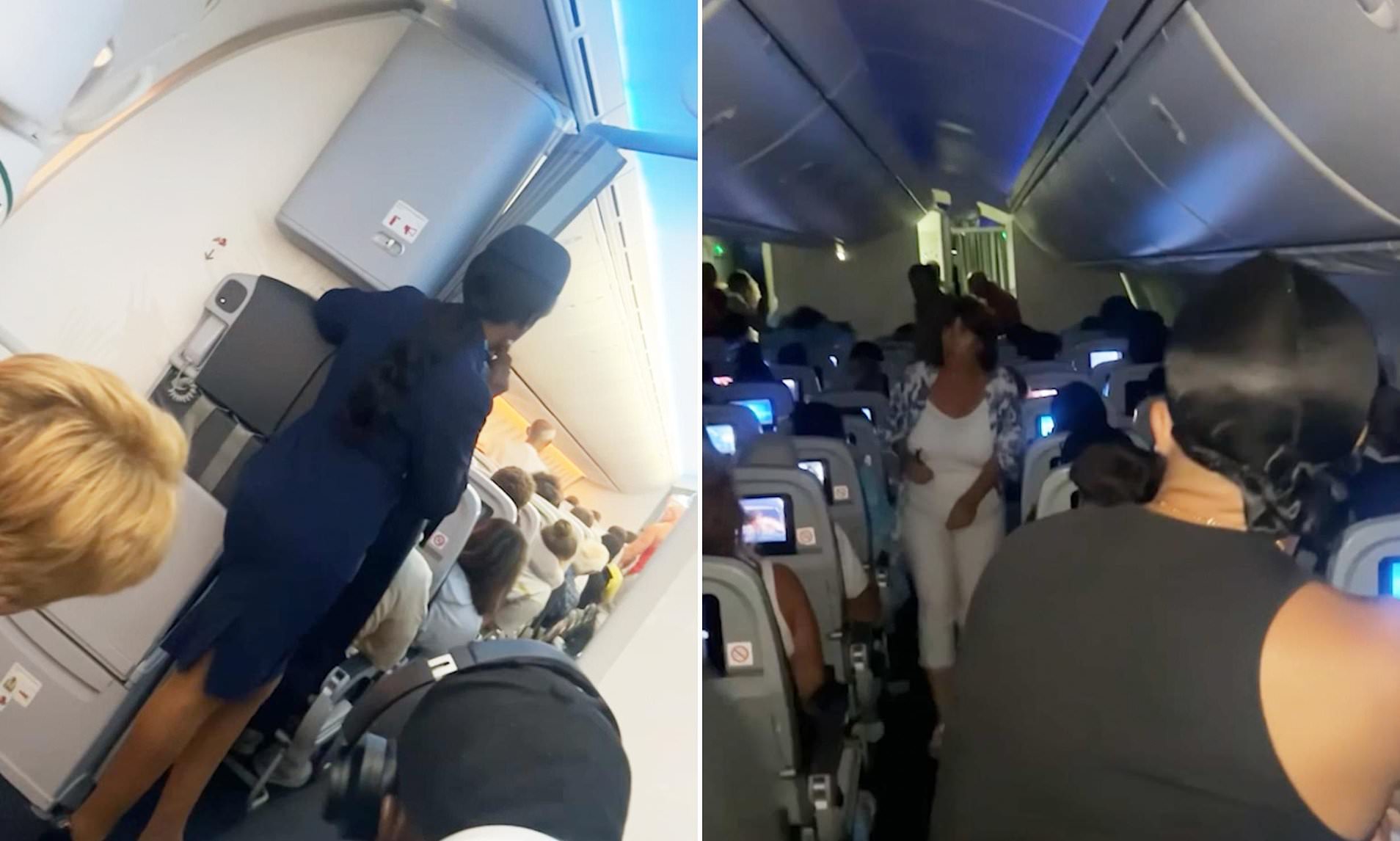 Scary moment plane passenger tries to open cabin doors at 30,000ft in ...
