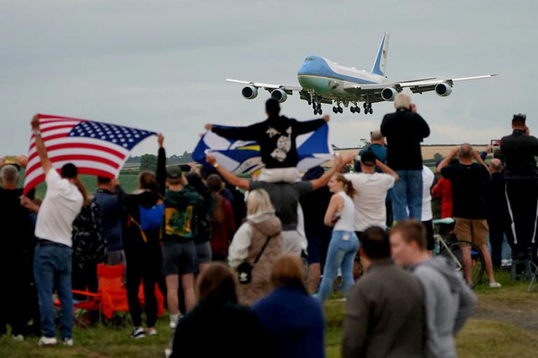 Donald Trump arrives in Scotland as President greeted at Prestwick Airport