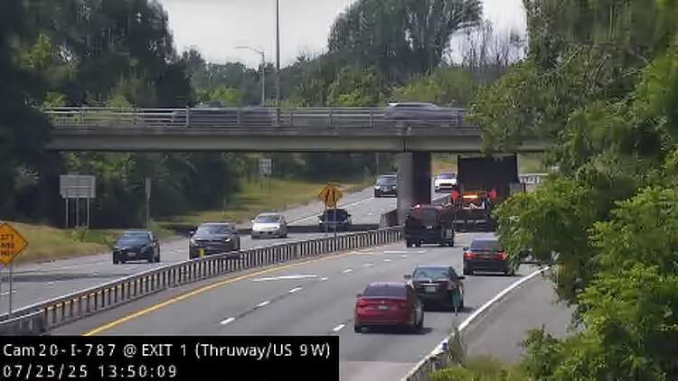 Semi-truck stalls on I-787 over concerns of it clearing Exit 1 overpass