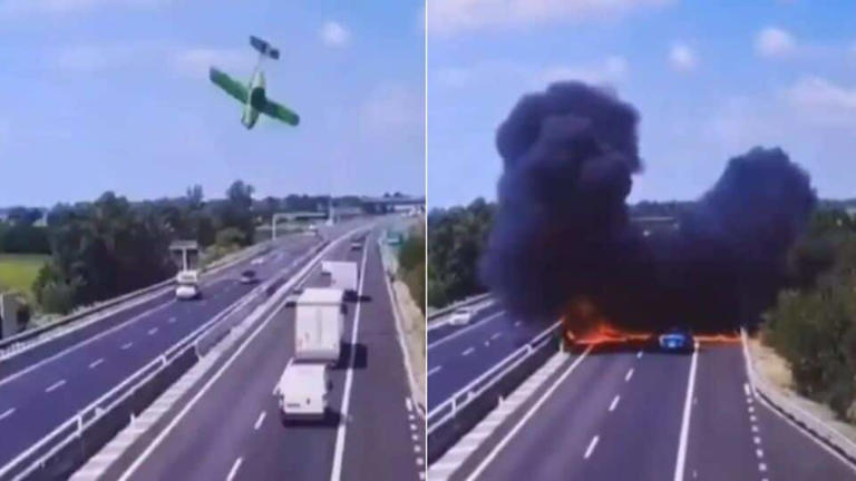 Caught on Camera: Small plane crash leaves two dead in Italy's Brescia