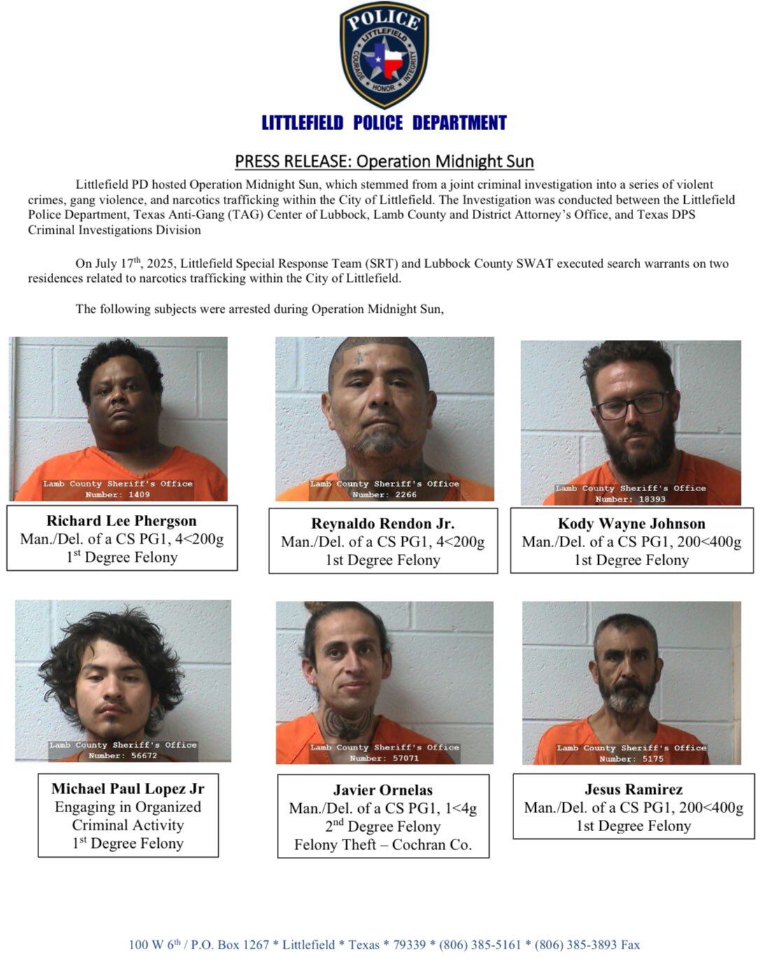 Multiple suspects in custody after gang, drug investigation in Littlefield