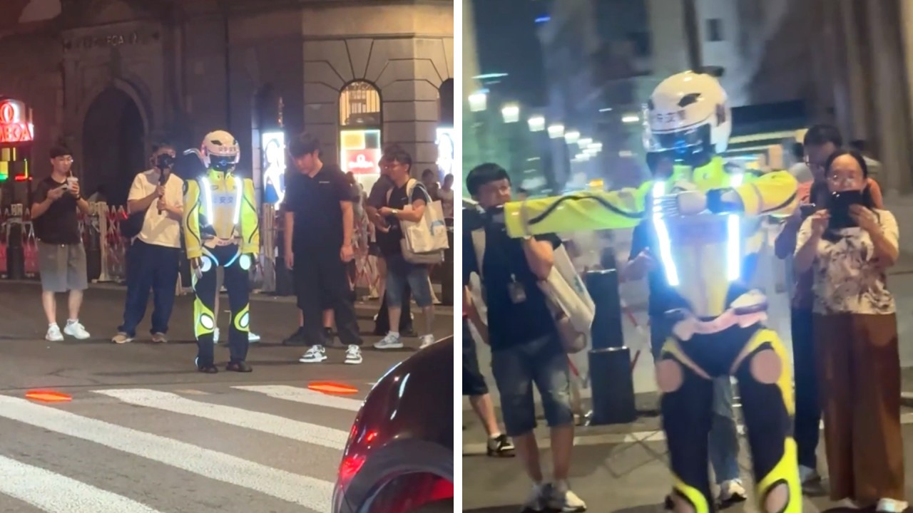 Real-life robocop directing traffic in Shanghai