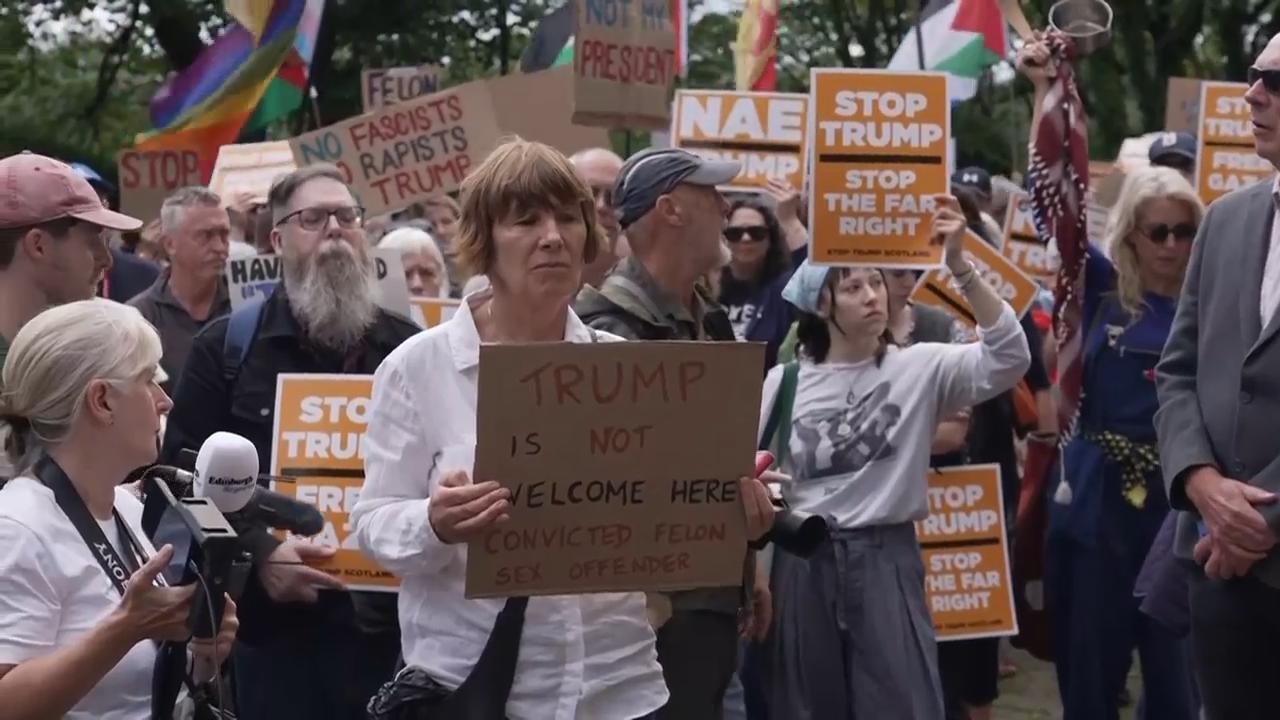 Demonstrators rally in Scottish capital to protest President Trump's ...