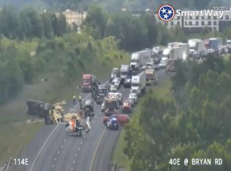 Serious crash involving overturned vehicle shuts down I-40 in Sevier County