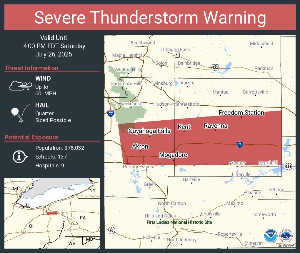 National Weather Service issues severe thunderstorm warning with ...
