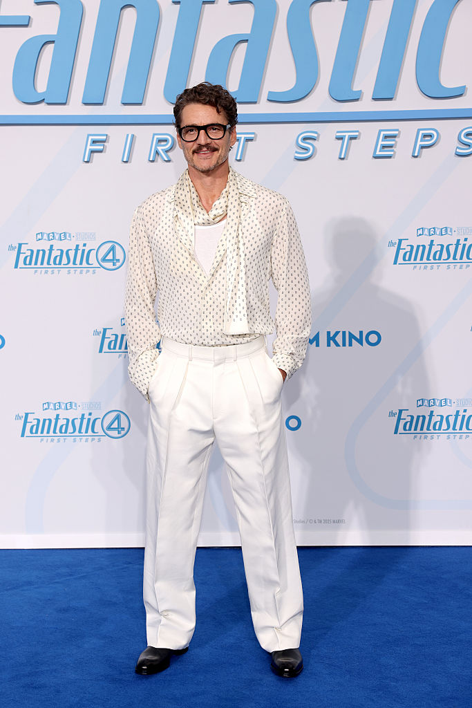 Pedro Pascal and his band on the heroic blue carpet of Fantastic Four