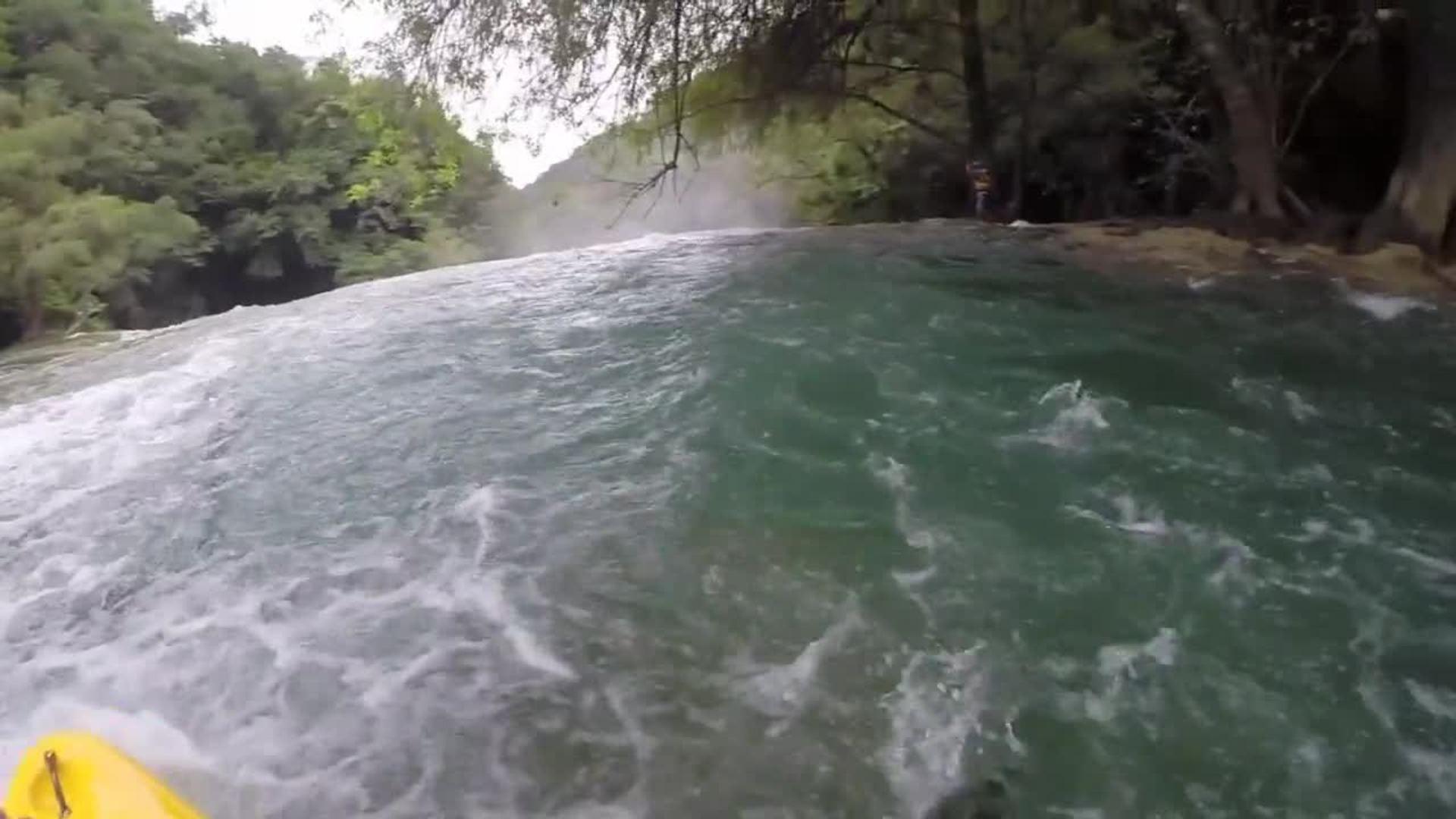 30 Foot Kayaking Waterfall Drop Gets Washed into Waterfall