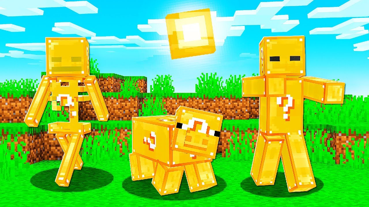 Minecraft but all mobs are replaced with lucky blocks