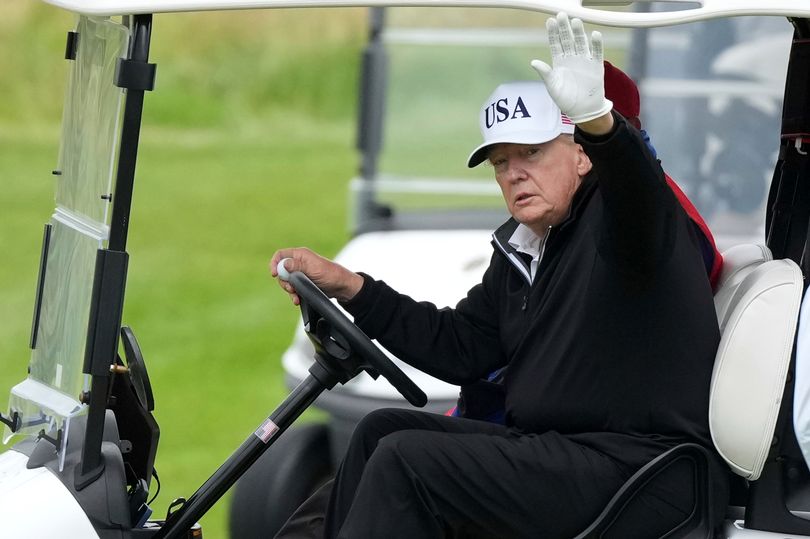 Trump takes no chances in armored golf buggy as protesters storm ...
