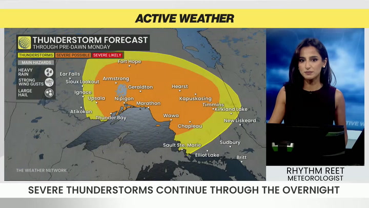 Strong damaging winds sweeping across Ontario through pre-dawn Monday
