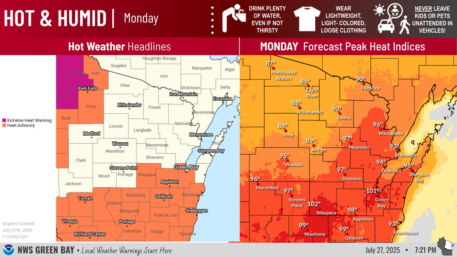 Heat index expected near 100 in Green Bay, Appleton areas on Monday ...