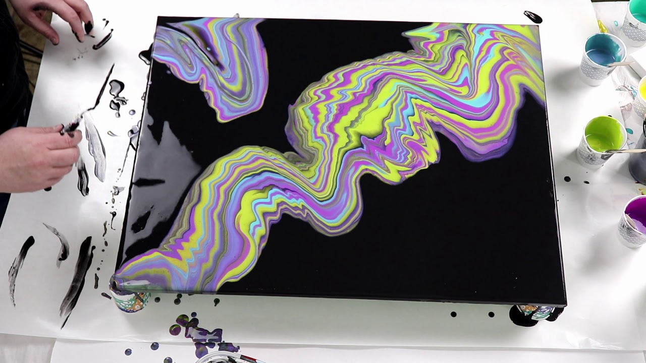 Black Negative Space Acrylic Pour – Striation Style Fluid Art Technique