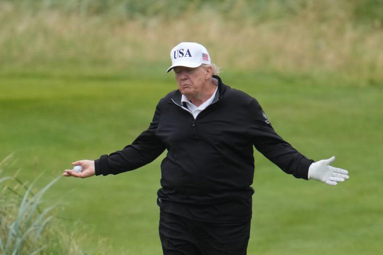 Donald Trump sparks golf cheat claims as his caddie seen dropping a ball