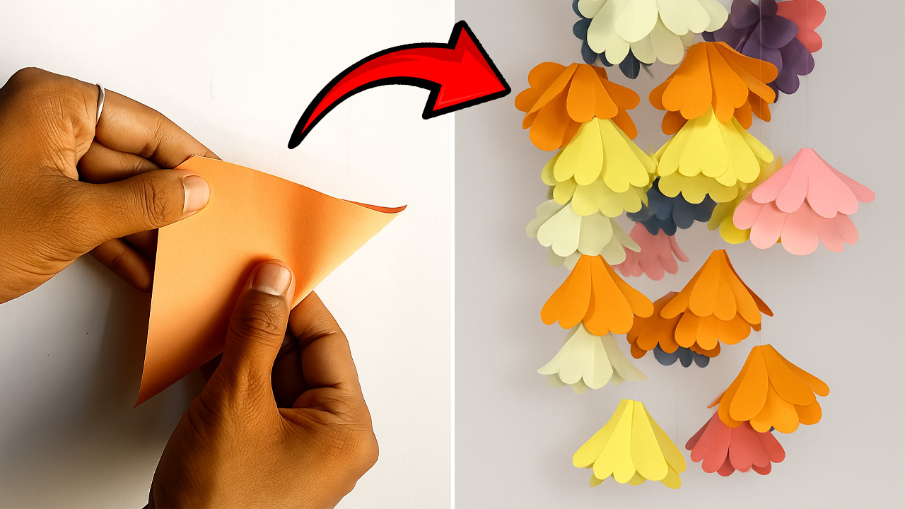 DIY Paper Flower Wall Hanging and Toran - Roof Wall Hanging Toran Idea