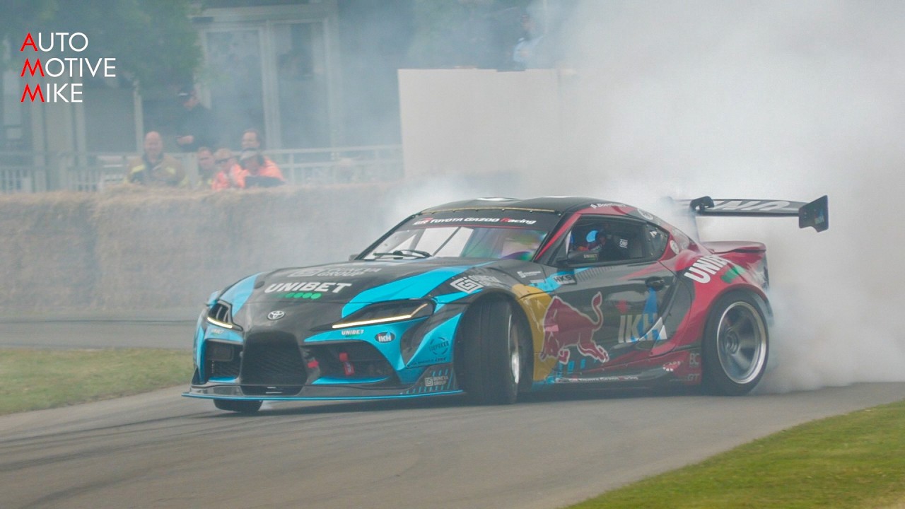 WRC champion Kalle Rovanperä drifting a drift spec Toyota GR Supra in ...