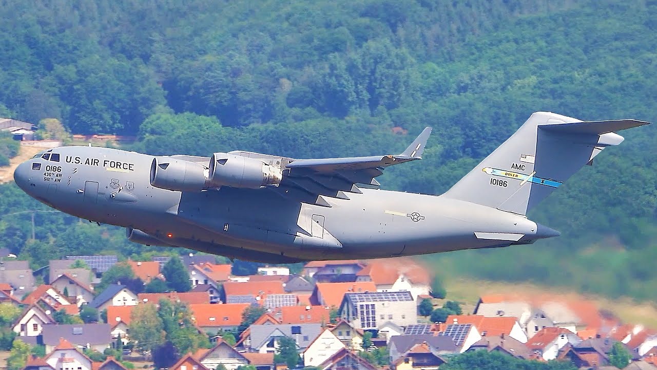 Watch 400+ ton C-5 and 250+ ton C-17 dominate the sky - "Heavy power"