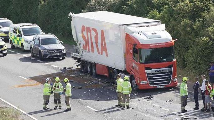 Person injured as two lorries crash on A27