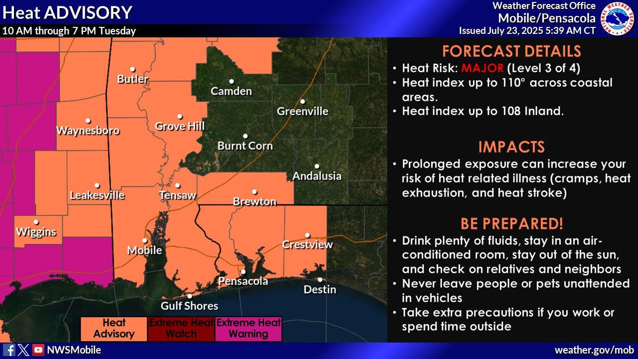 National Weather Service issues heat advisories in Florida Panhandle on ...