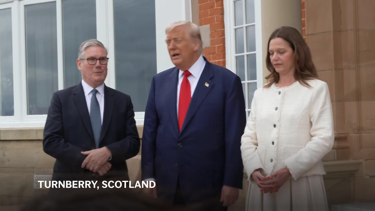 Trump comments on migration, war and free speech as he arrives at Turnberry