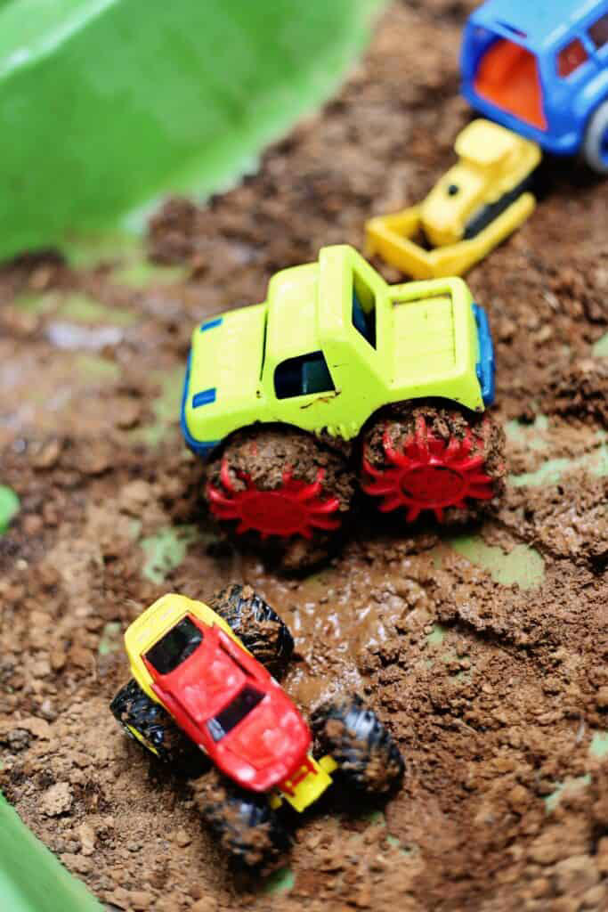Fun Muddy Truck and Car Wash Sensory Bin for Toddlers