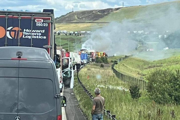 M62 latest as lorry fire and spillage causes major delays