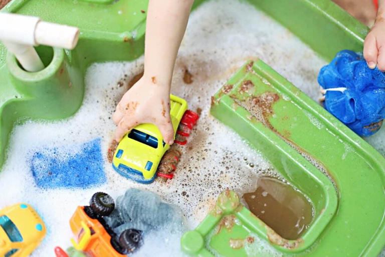 Fun Muddy Truck and Car Wash Sensory Bin for Toddlers