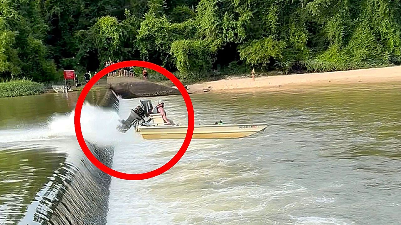 Epic boat jump off weir in Louisiana backfires for bungling driver