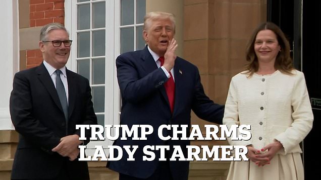 Trump heaps praise on awkward looking Lady Starmer as he greets PM