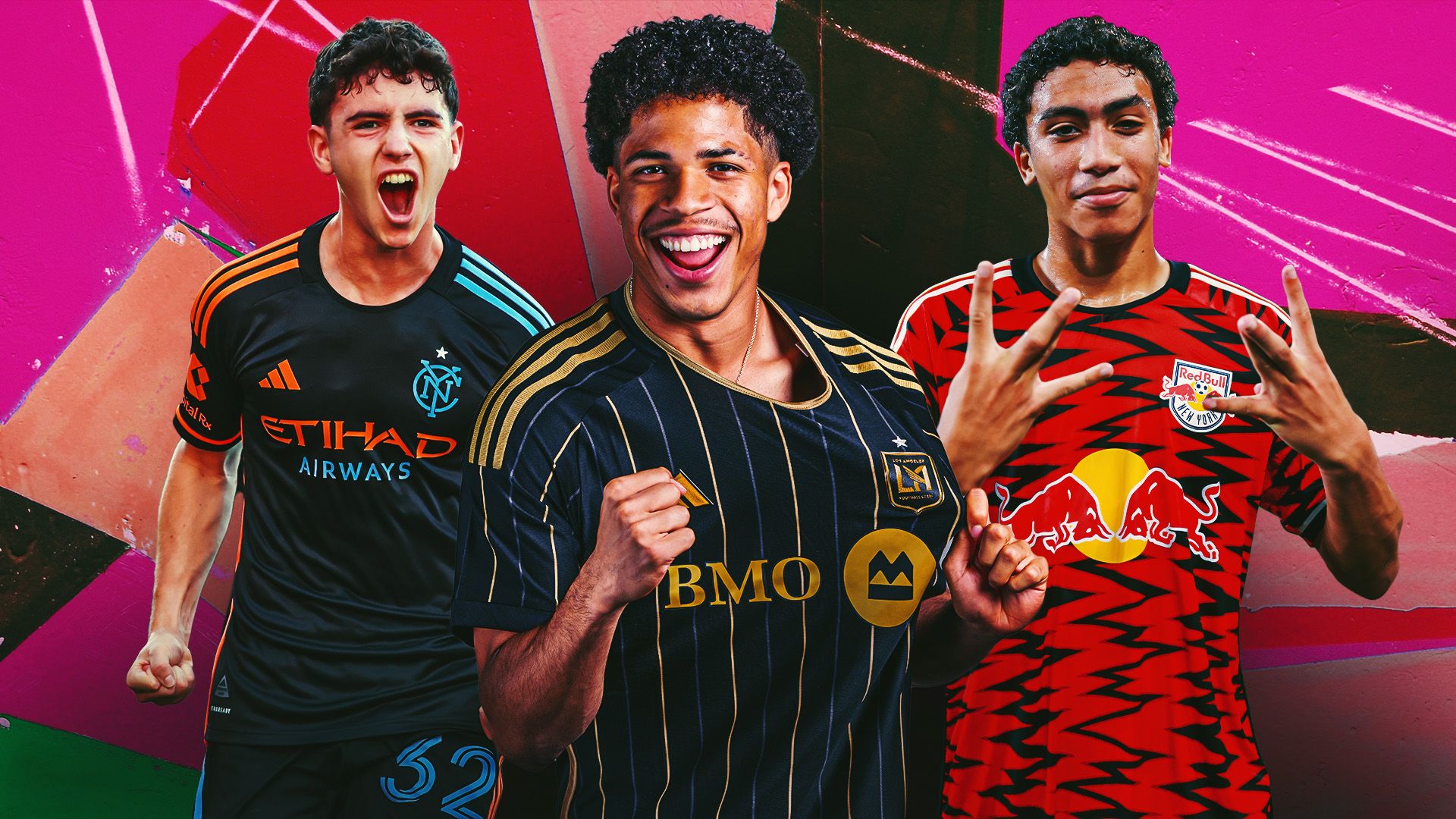New York Red Bulls’ Julian Hall, LAFC’s David Martinez, and NYCFC’s ...