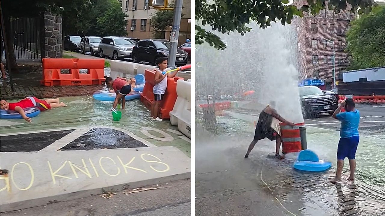 Cone over hydrant transforms NYC street into summer waterpark