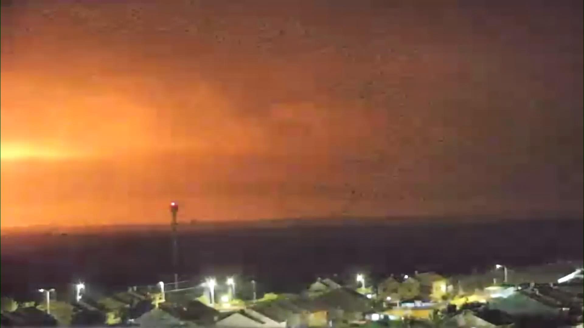 Explosion seen from southern Israel lights up the Gaza skyline at night