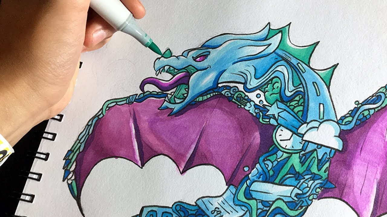 Creative Dragon Drawing – Fantasy-Themed Marker Illustration