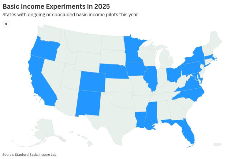Map shows 18 states where Americans have received a basic income in 2025