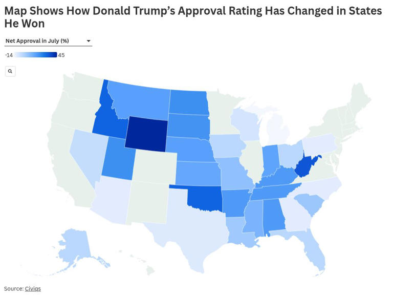 Map shows how Donald Trump's approval rating has changed in states he won