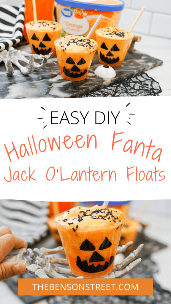 Easy & Spooky Halloween Fanta Jack O'Lantern Floats