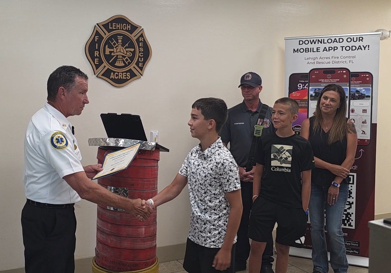 Local Lehigh Acres fire department awards 13-year-old boy for heroism