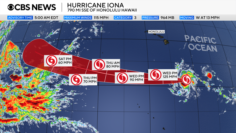Hurricane Iona strengthens to Category 3 off southern Hawaii
