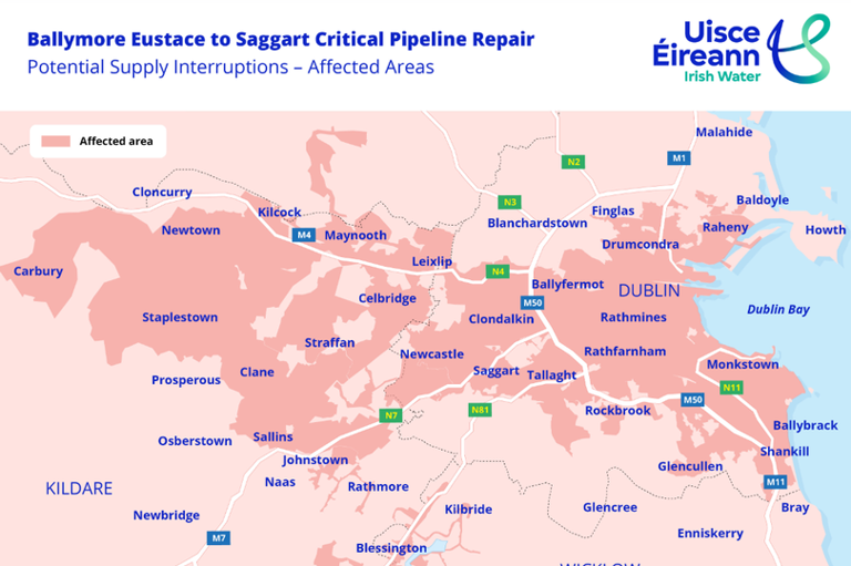Map of Dublin, Kildare and Wicklow areas facing water disruption this ...