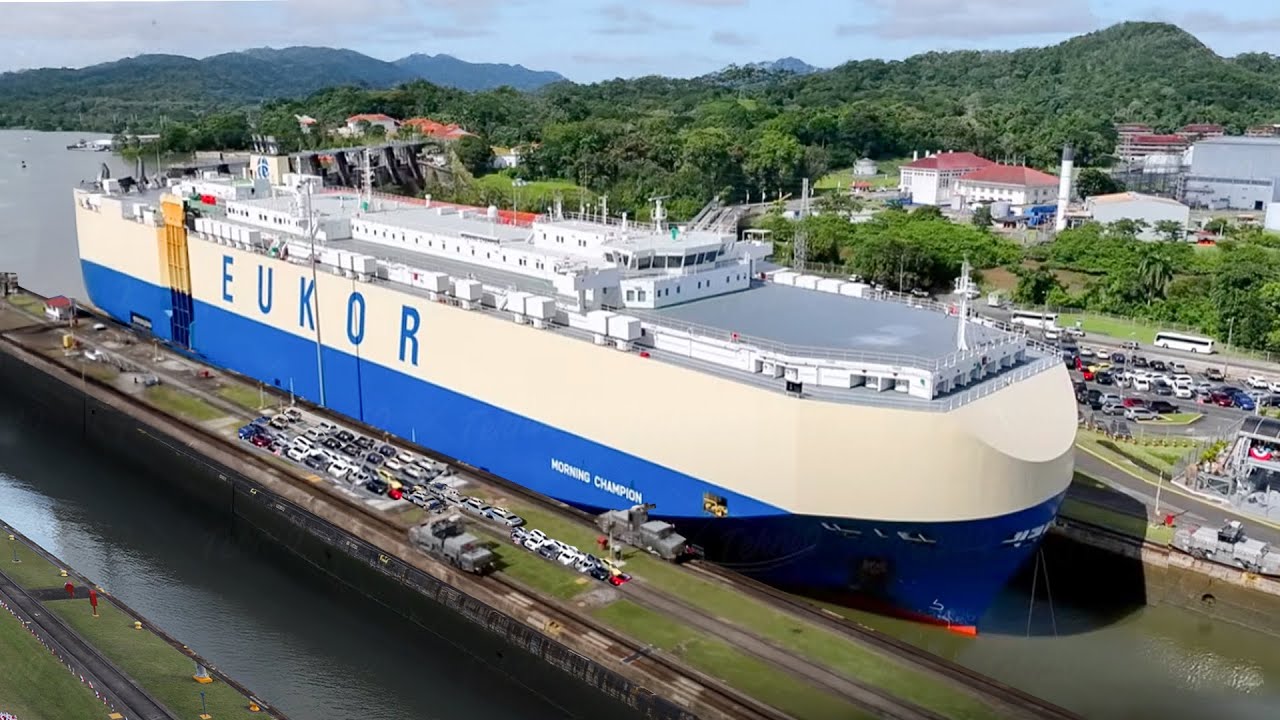 The process of large vessels navigating through the Panama Canal
