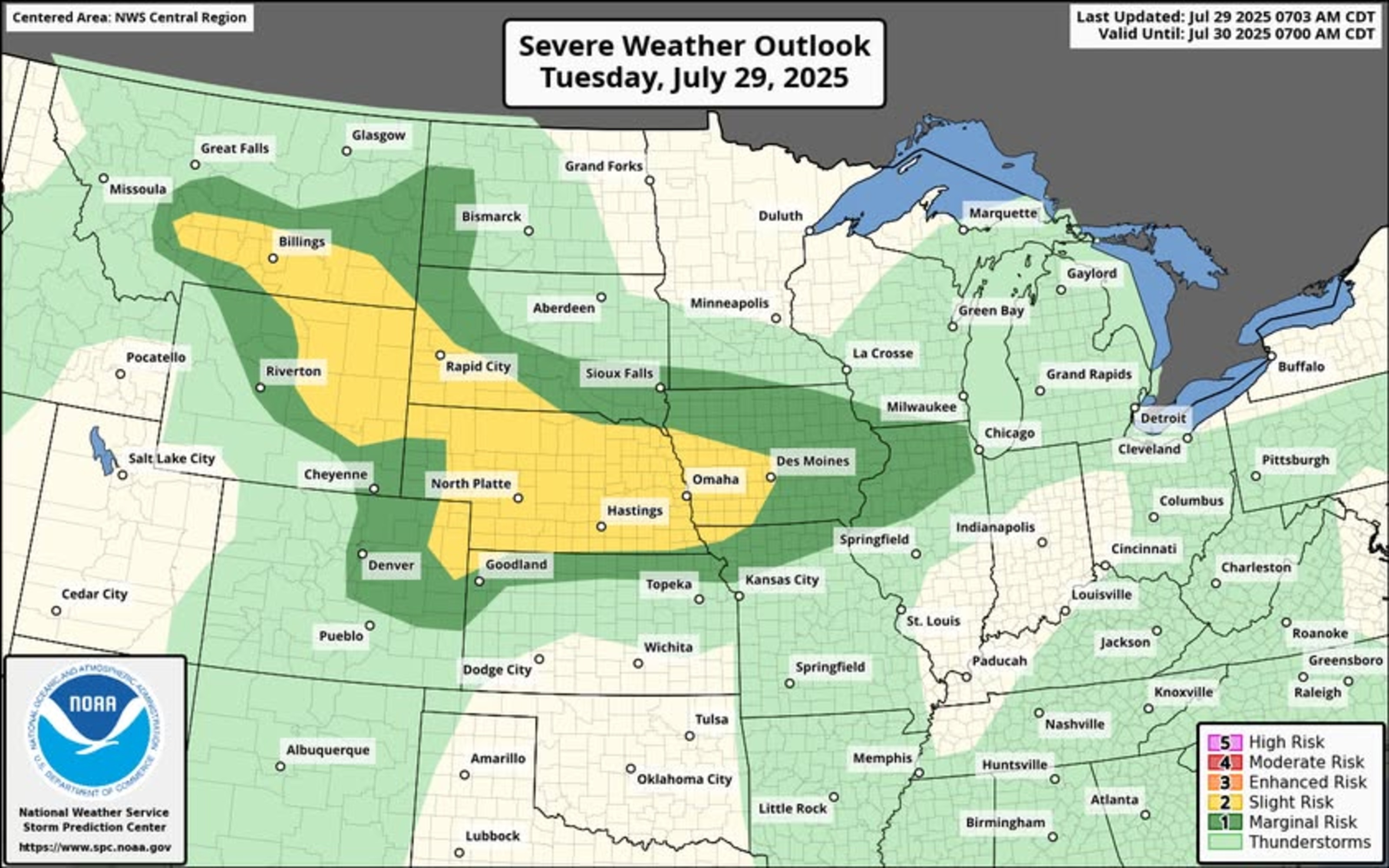 Map shows 8 states under threat of severe storms