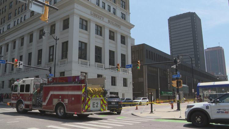 Bricks fall off Liberty Building in downtown Buffalo, man injured