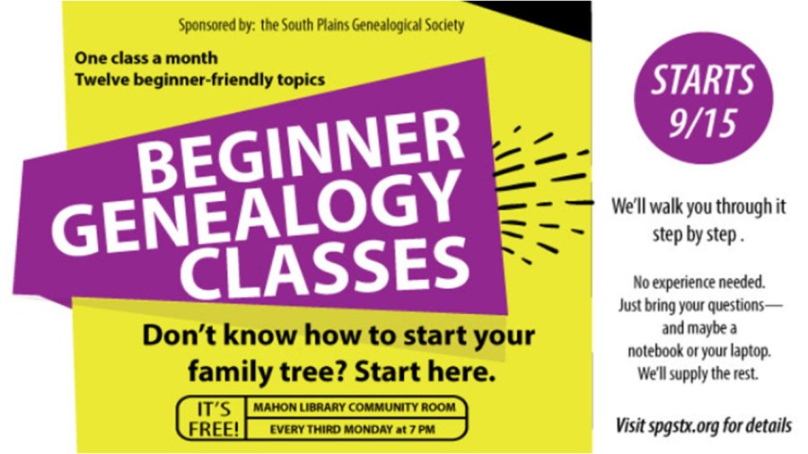 Free beginner Genealogy Class launches at Lubbock Mahon Library this Fall