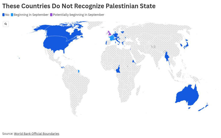 Map shows countries that don't recognize Palestinian state